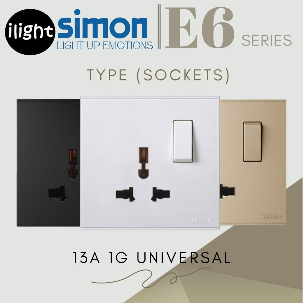 Simon E6 Series Switches & Socket Outlet | Black, Champagne, White ...