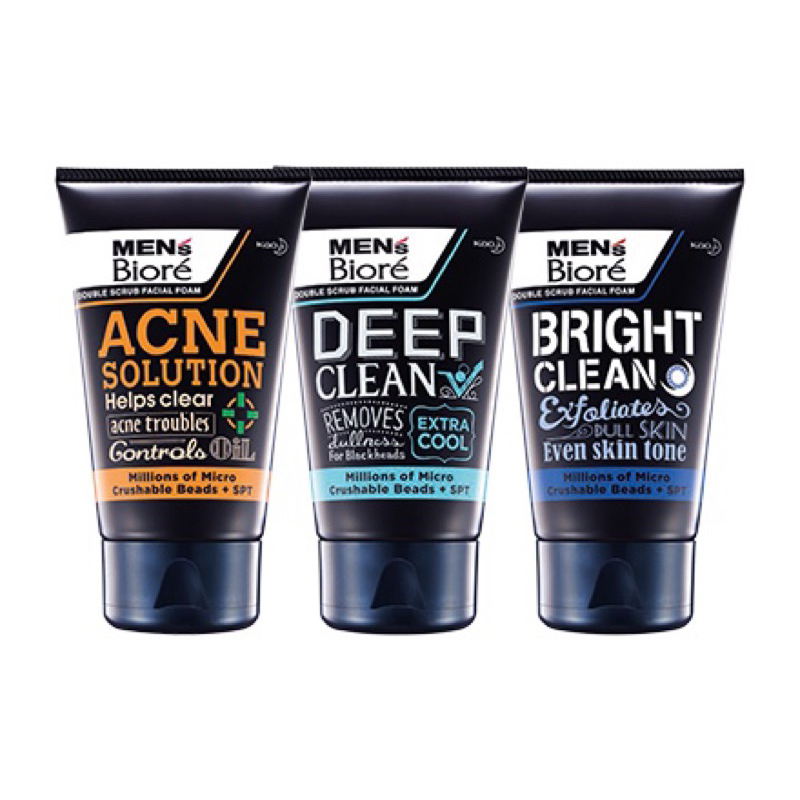 Biore Men Double Scrub Extra Cool/Acne/ Bright Facial Foam 100g ...