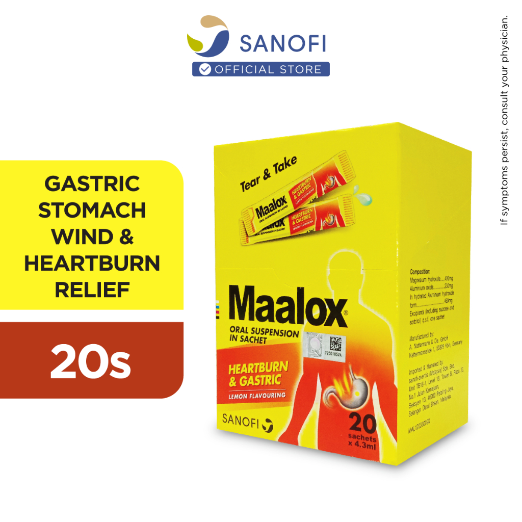 Maalox Oral Suspension Gastric and Heartburn Relief Sachet (4.3ml x 20 ...