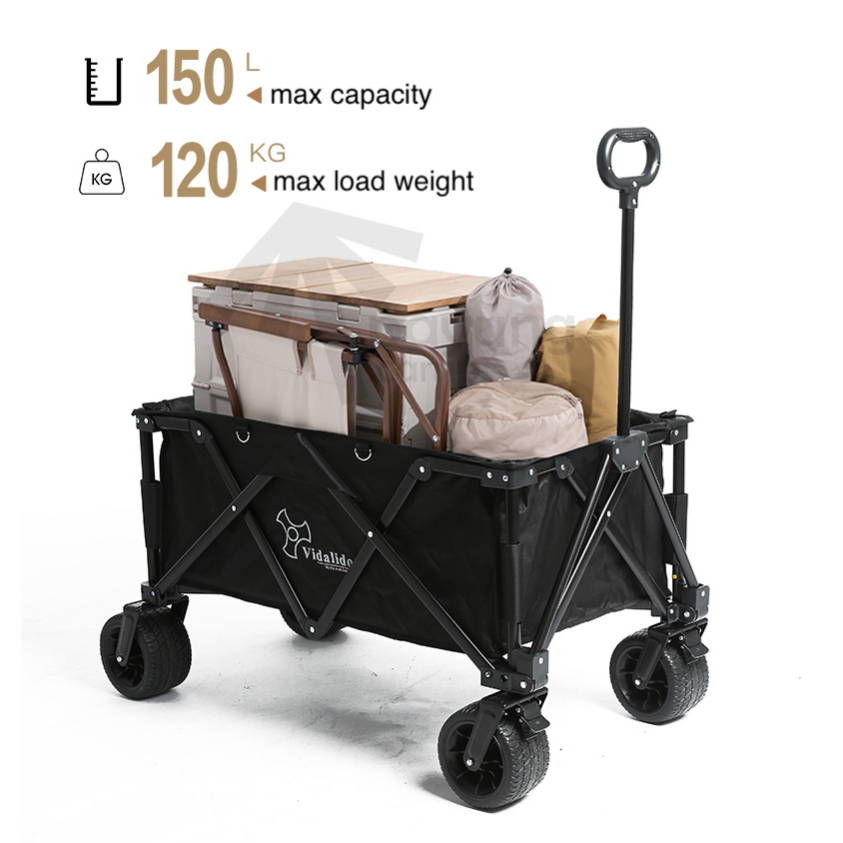 VIDALIDO Camping Large Wagon Foldable Trolley Camping Cart Hand Pull ...