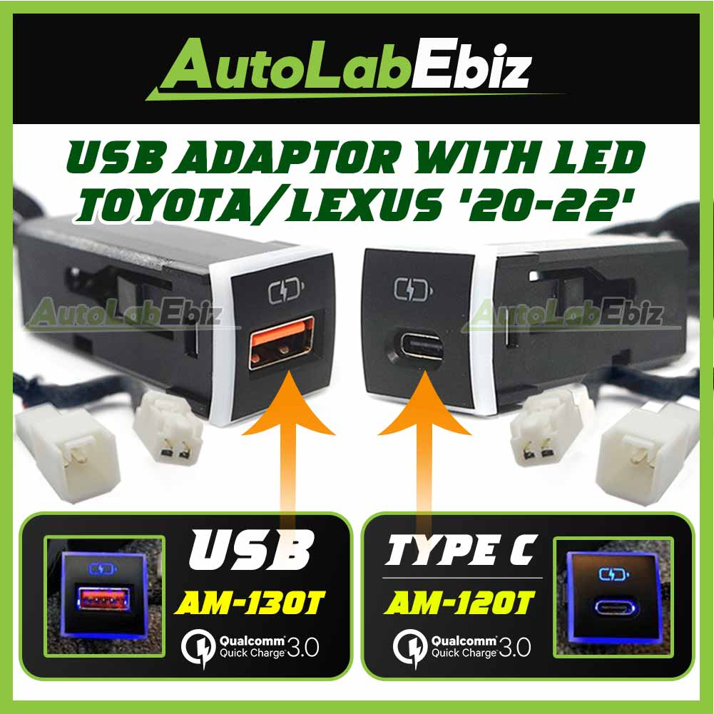 TOYOTA / LEXUS 2020-2023 USB Adaptor Adapter with BLUE LED Qc3.0 Quick ...
