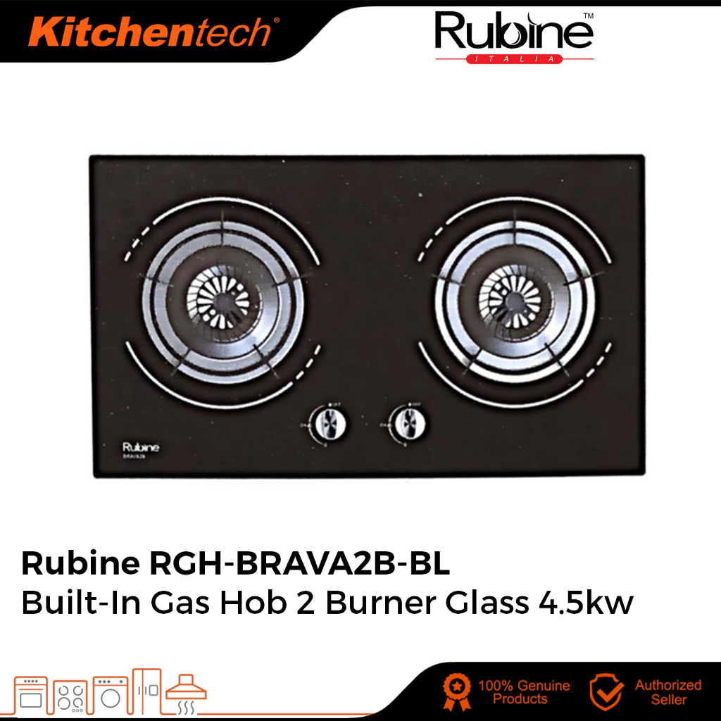 Kitchentech Rubine Built-In Gas Hob BRAVA2B 2 Burner Glass 4.5kw - RGH ...