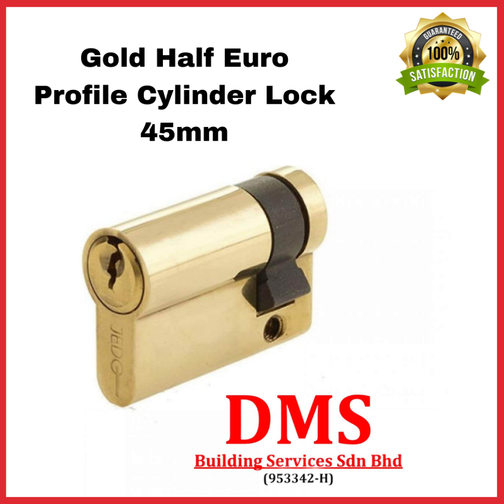 DMS GOLD HALF EURO PROFILE CYLINDER LOCK 45MM WITH KEY SATIN NICKEL | Shopee Malaysia