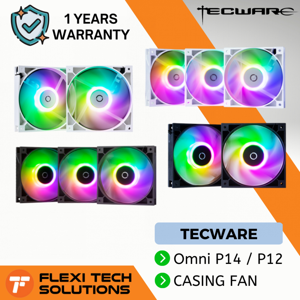 Flexi Tech TECWARE Omni RGB PWM P12 / P14 Case Fan 3 Fan Pack / 2 Fan ...