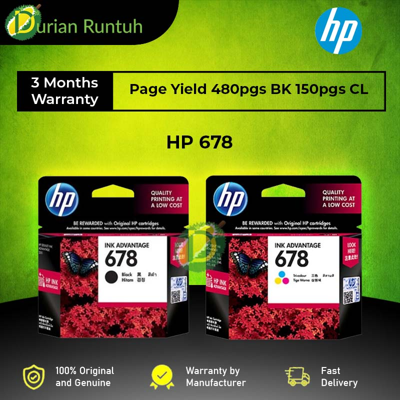 HP ORIGINAL 678 BLACK/TRI-COLOR INK CARTRIDGE 1015, 1515, 1518, 2515 ...