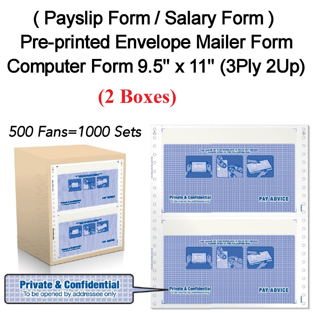 Payslip Voucher COMPUTER FORM Pre-Printed Envelope Mailer Form 9.5" x ...
