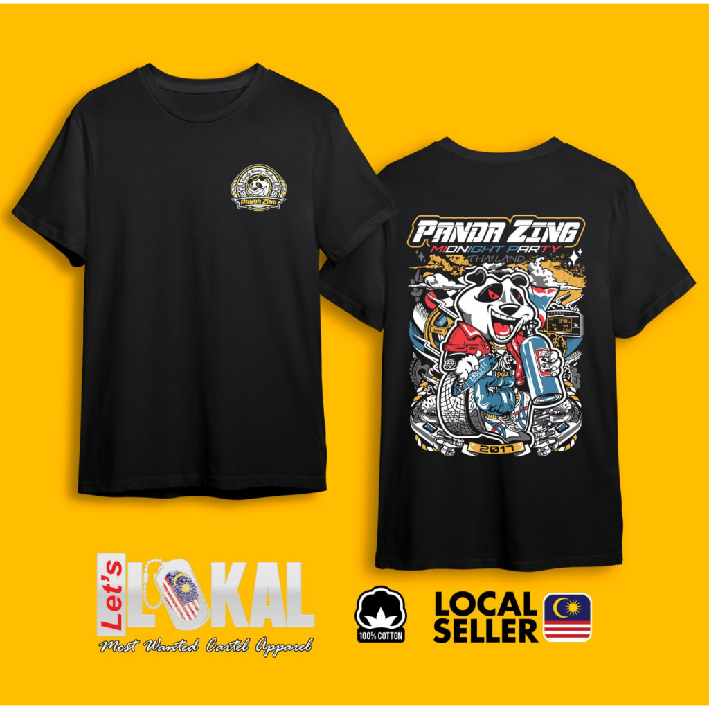 Panda Zing V2 Gildan Premium Cotton DTF Silkscreen Black T-Shirt ...