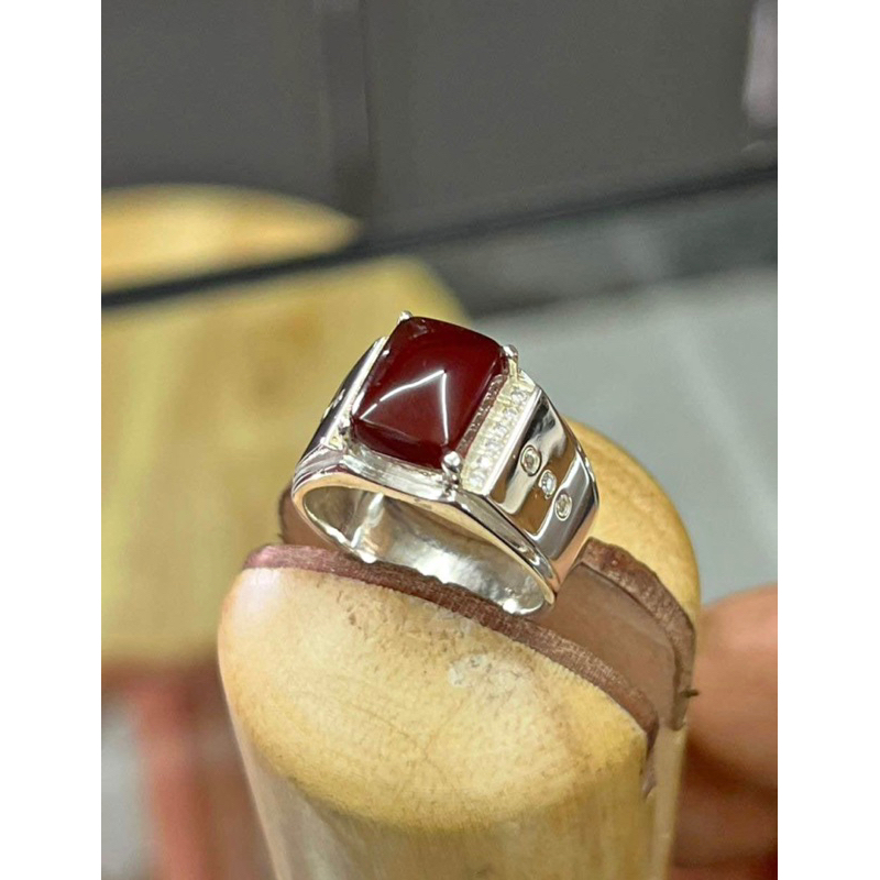 Cincin Perak tebal 925 - Akik Yaman suluh merah / Silver Ring - Yemeni ...