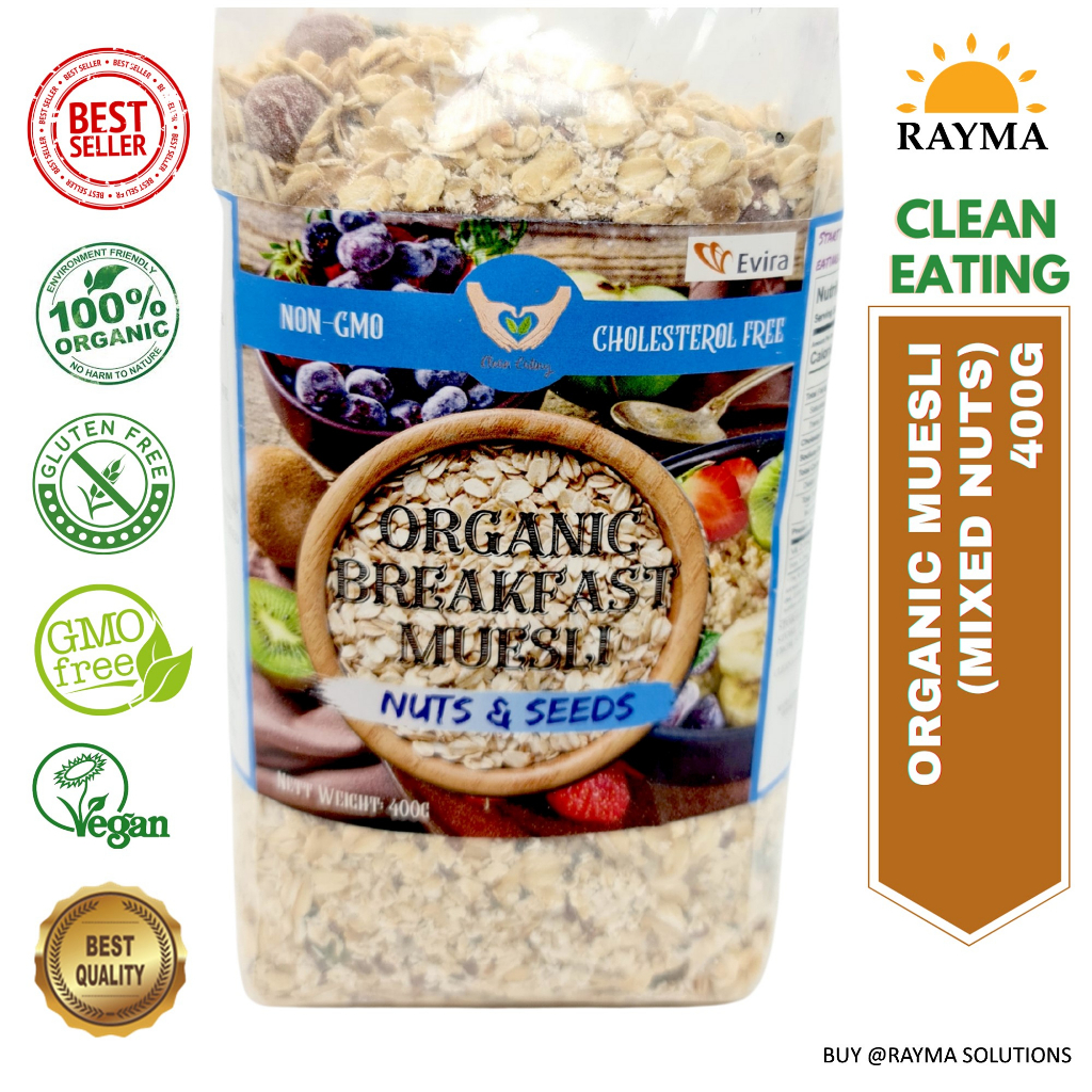 CLEAN EATING Organic Breakfast Muesli, 3 Omega Mixed Nuts & Seeds, 400g ...