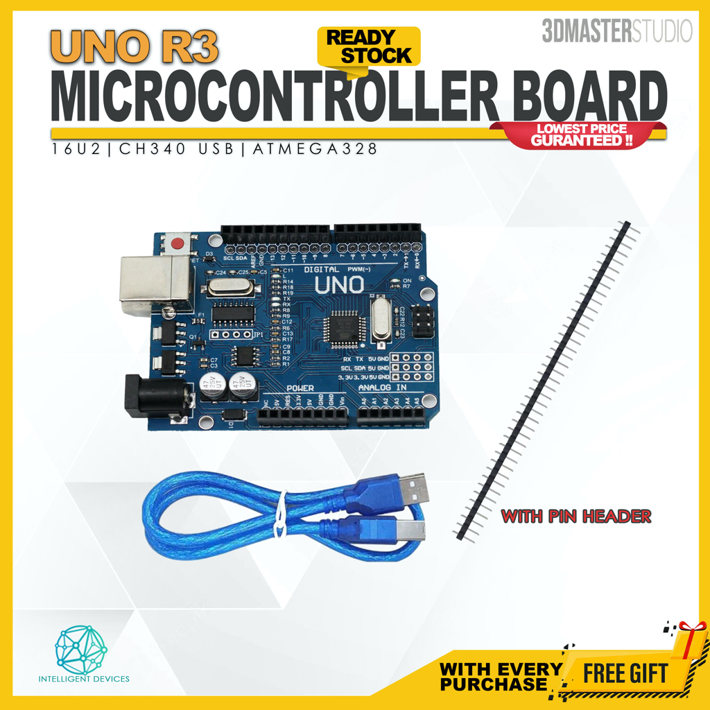 Arduino Uno Rev3 R3 Compatible Atmega328 16u2 Ch340 Usb Shopee Malaysia
