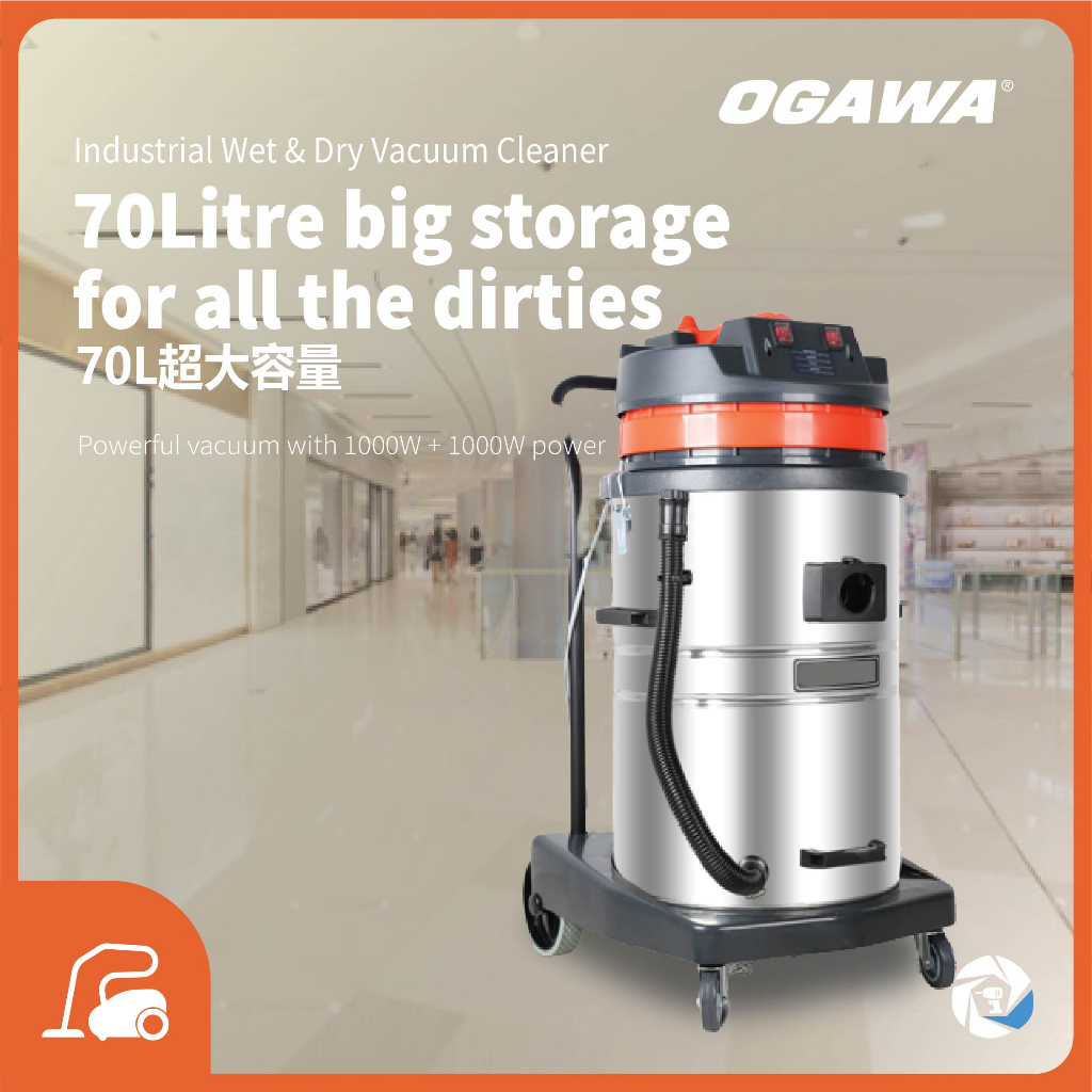 OGAWA BF580 ( BF-580 ) INDUSTRIAL WET&DRY VACUUM CLEANER 70L | 2000W | HEAVY DUTY | 2 MOTOR ...