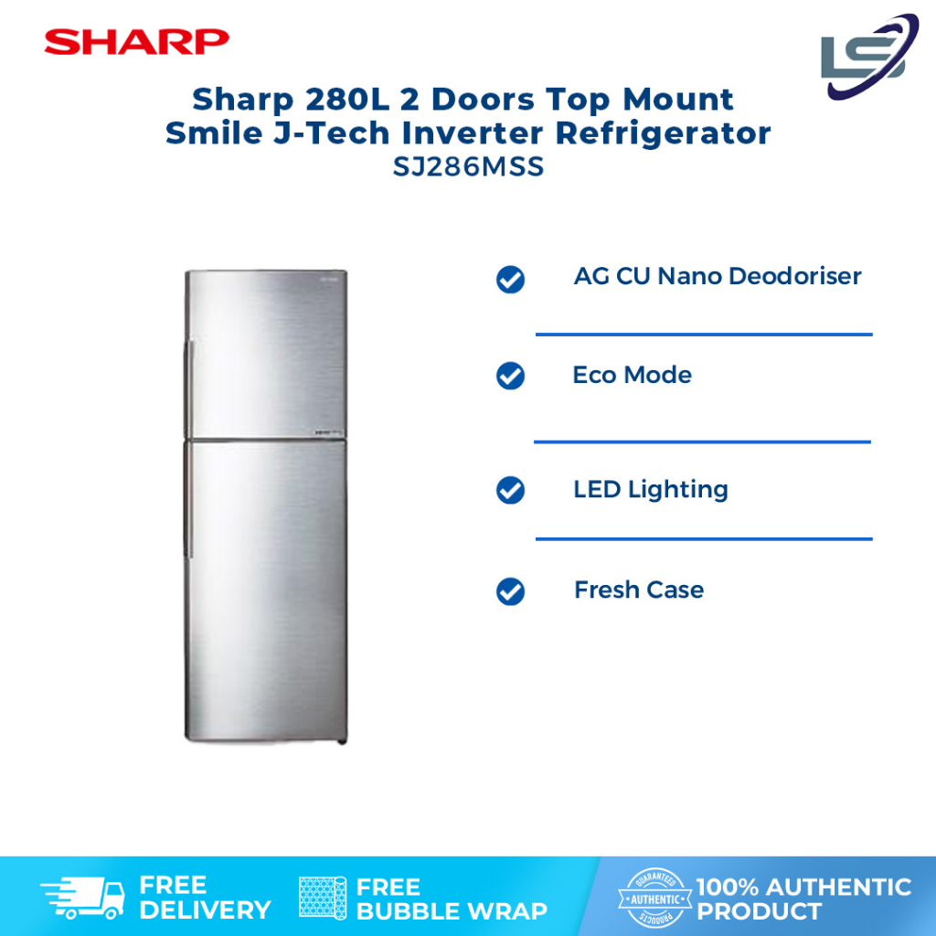 SHARP 280L 2 Door Top Mount J-Tech Inverter Refrigerator SJ286MSS | AG ...