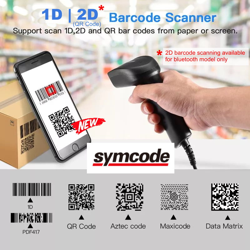 Symcode MJ1400 Bluetooth/ 2.4G Wireless/ USB Wired 1D 2D QR Code ...