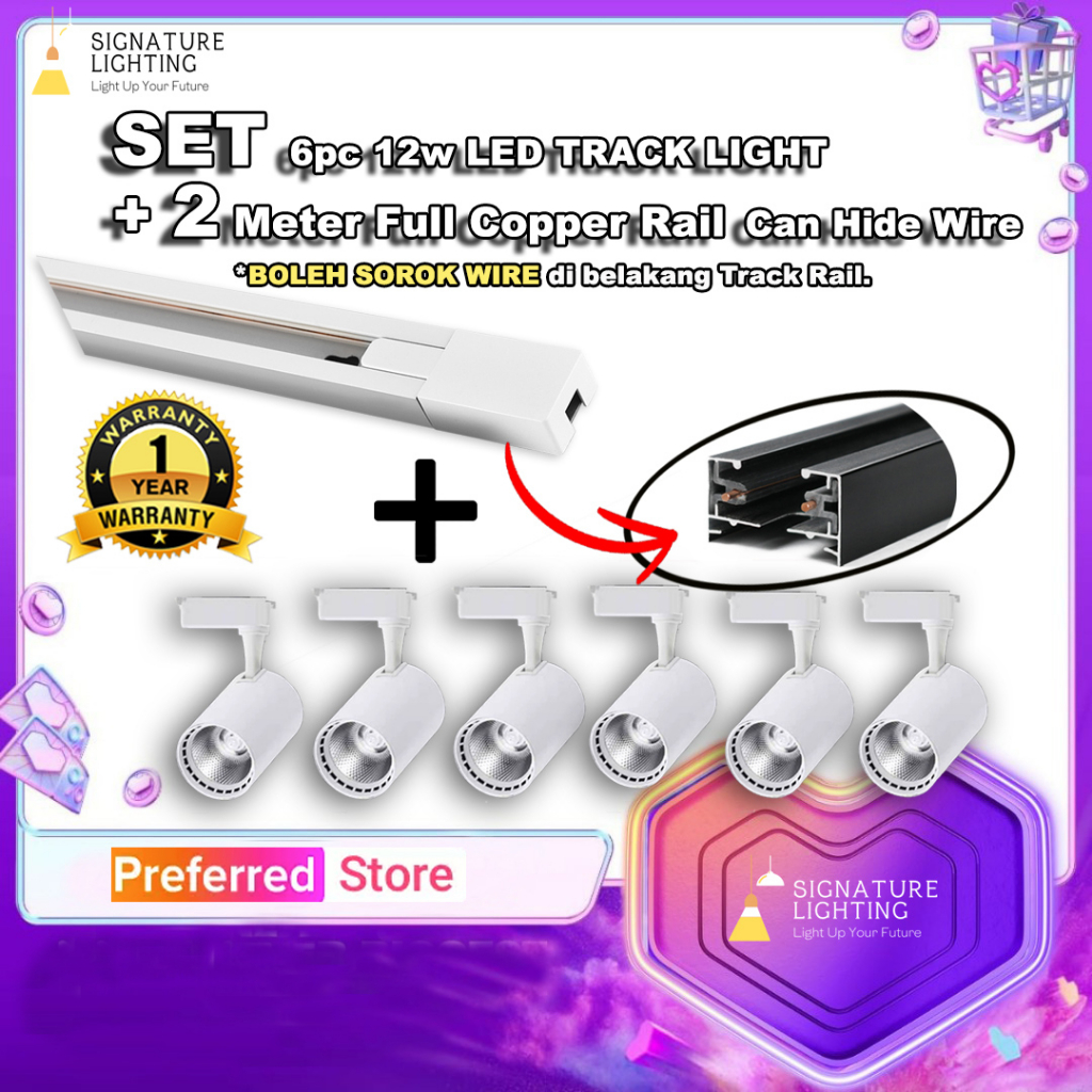 [ SET ]Led Track light Set With 2 Meter Rail Track Full Copper ( Boleh ...