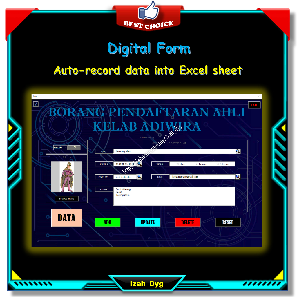 Dynamic UserForm v1.0 Data Entry Form Registration Form Borang Pendaftaran Digital Form in Excel ...
