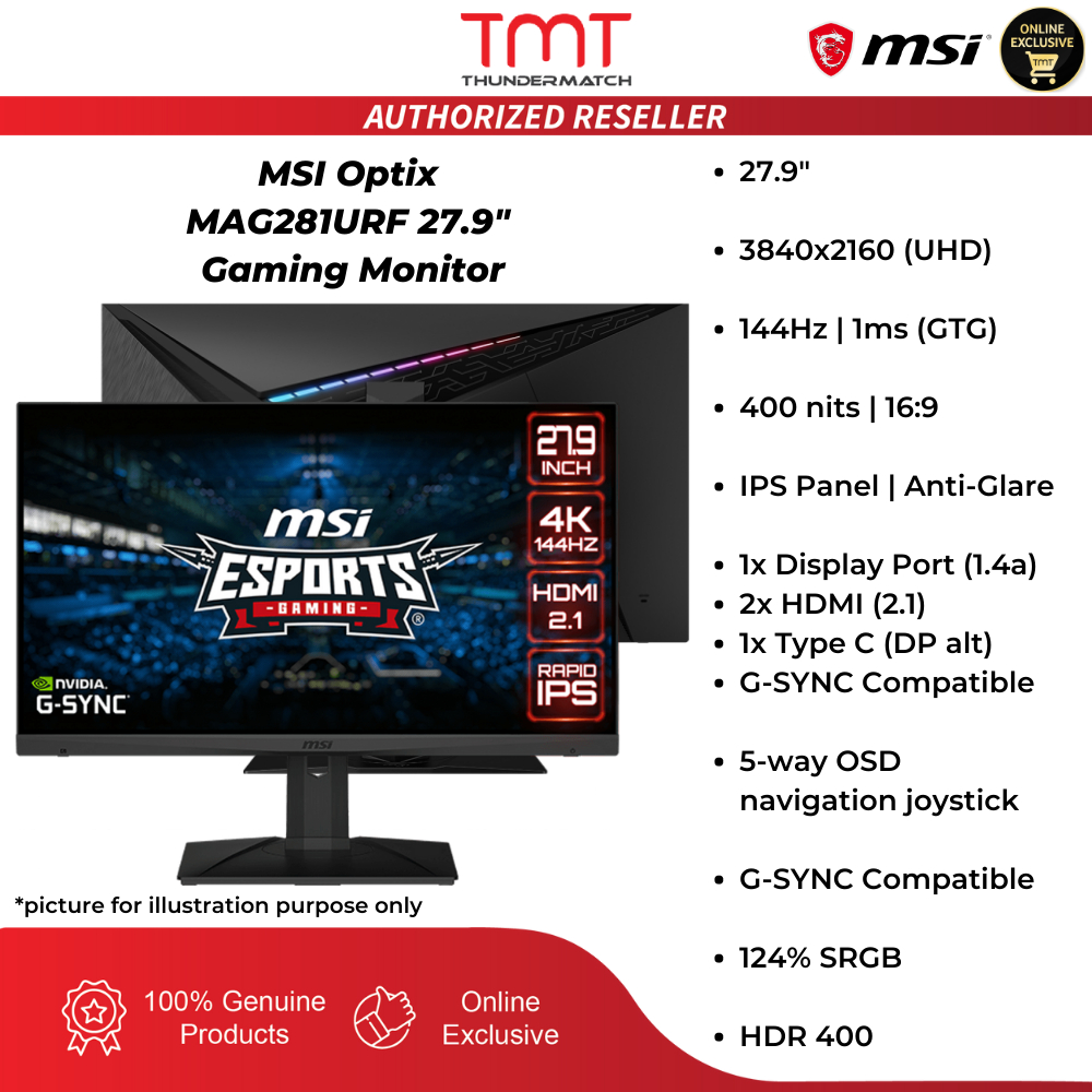 MSI Optix MAG281URF 27.9" Gaming Monitor | 1ms (GTG) / 144Hz / 3840 x ...