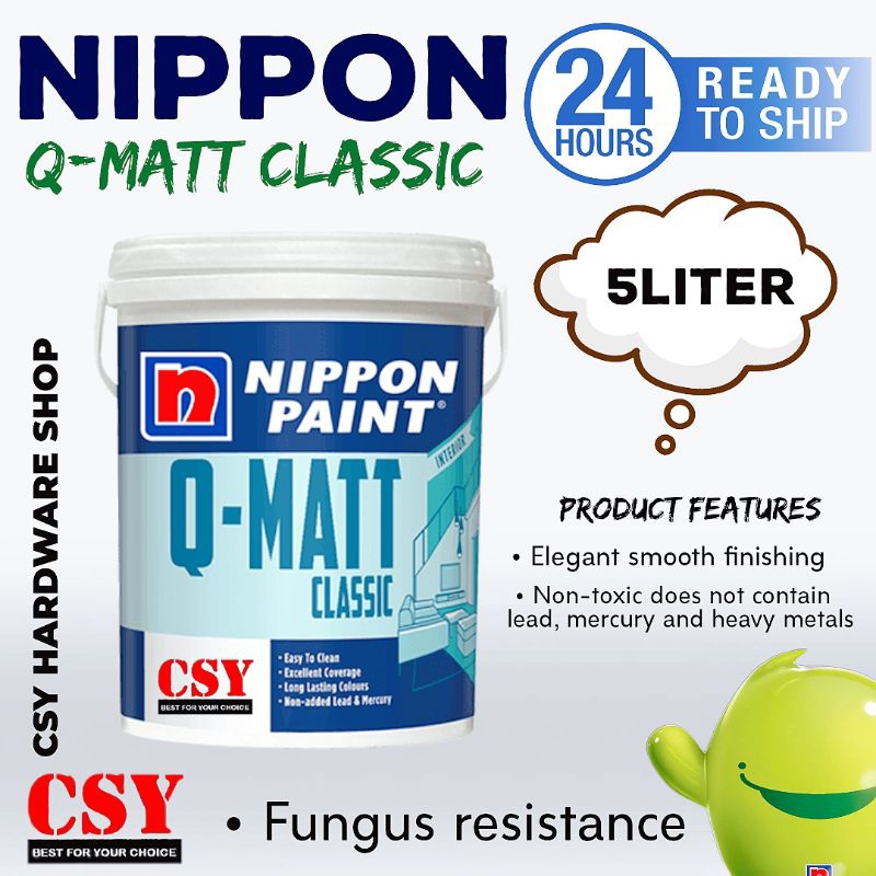 Nippon Paint Q-MATT CLASSIC Interior Paint Matt 5Liter / Cat dinding ...