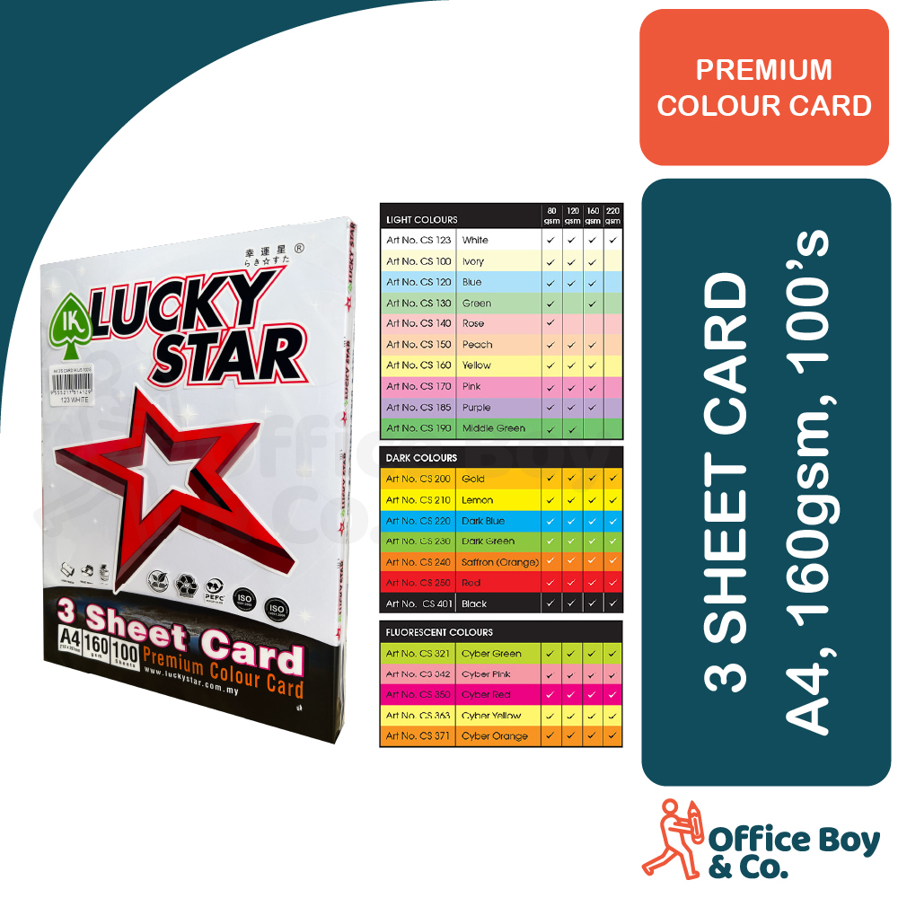 A4 IK Lucky Star 3 Sheet Card 160gsm 100 Sheets Premium Colour Paper ...
