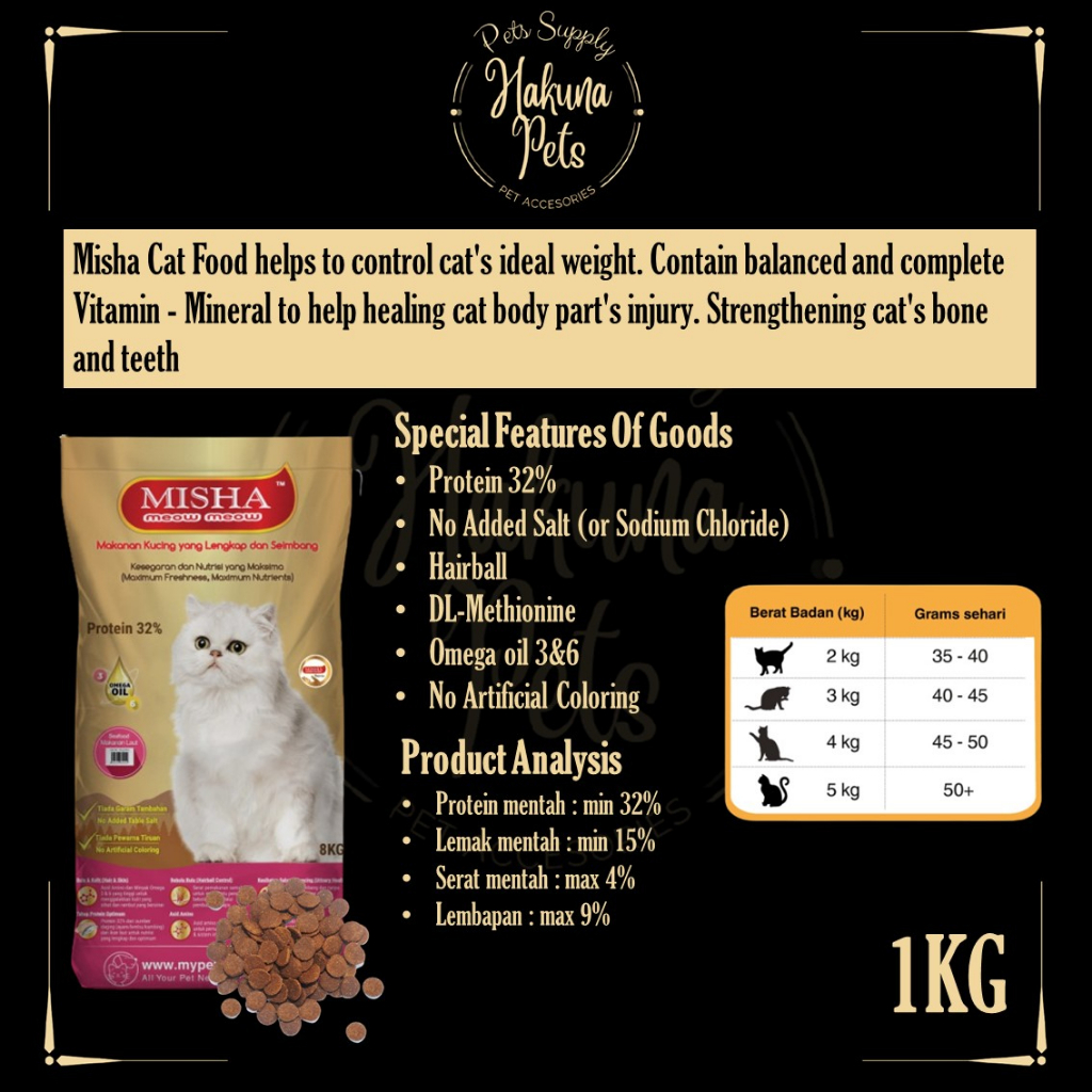 Misha Cat Dry Food 1.5KG & 1KG (Seafood , Chicken & Tuna , Ocean Fish ...