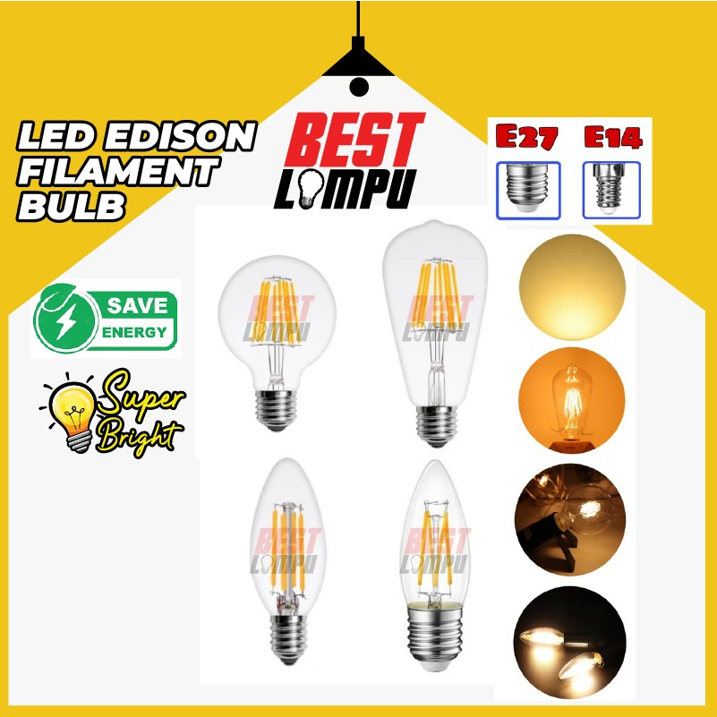 LED Edison Filament Bulb 4W Retro Vintage LED Candle Bulb E27 E14 ...