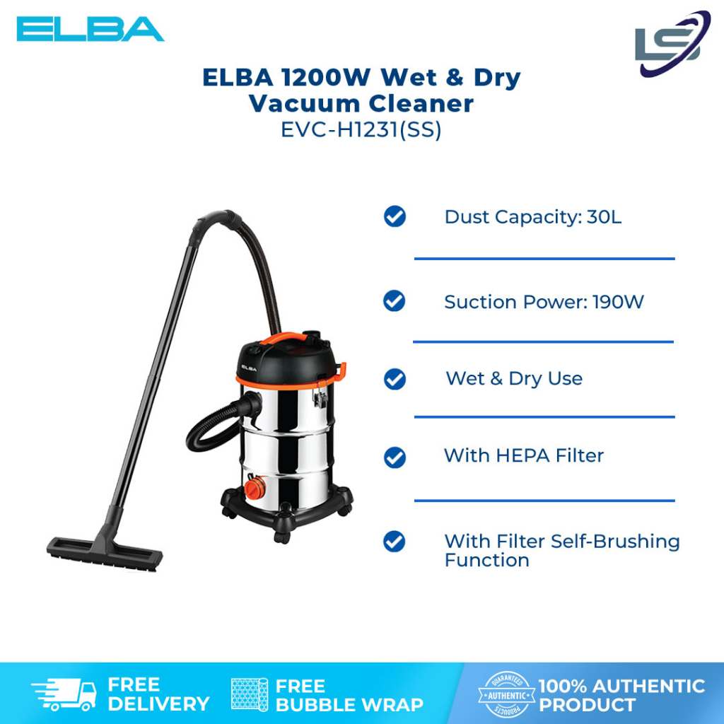 ELBA 1200W Wet & Dry Vacuum Cleaner Stainless Steel EVC-H1231(SS) | Air ...