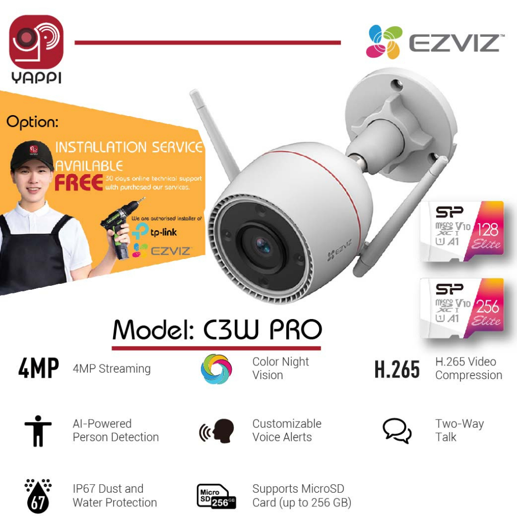 Ezviz C3W Pro 4MP Color Night Vision IP67 Weatherproof Wifi IP Camera ...