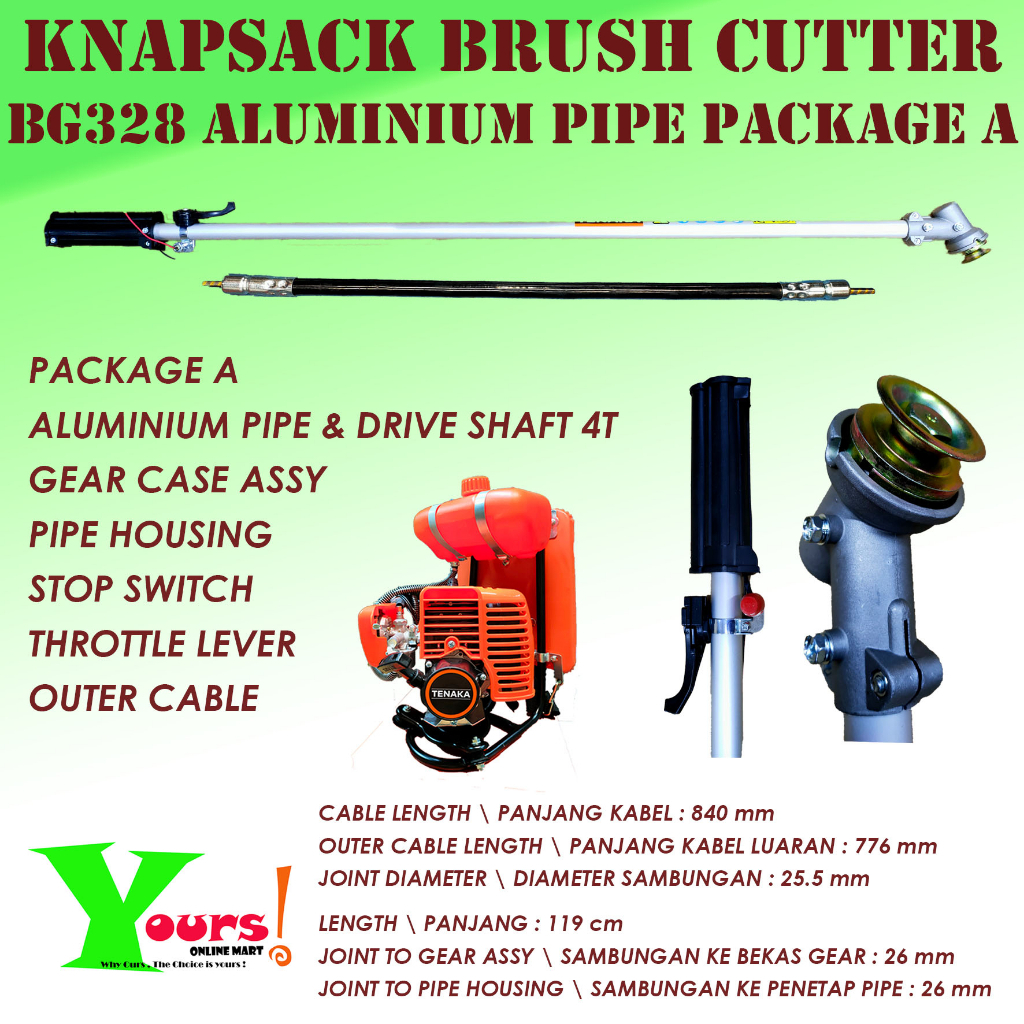 BG328 KNAPSACK ENGINE BRUSH CUTTER ALUMINIUM PIPE PACKAGE \ PAKEG PAIP ...