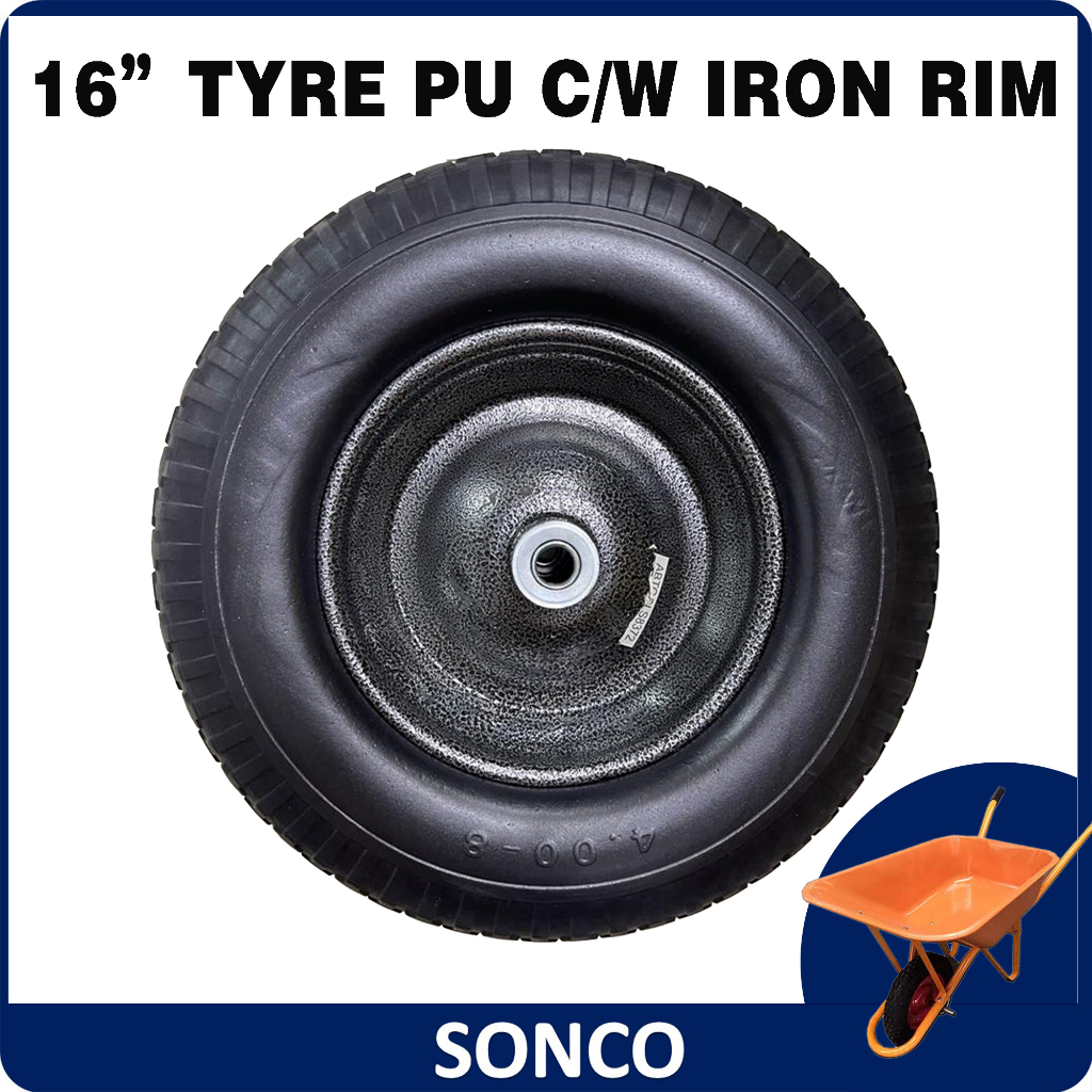 16" SONCO Heavy Duty PU Tyre C/W Fiber Rim for Wheel Barrow Tayar ...