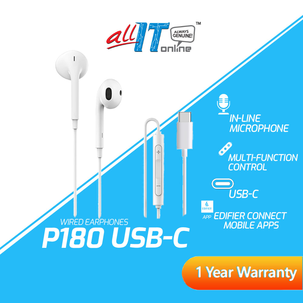 Edifier P180 USB-C- Hi-Res Classic Wired Earphone with Mic| type C USB ...