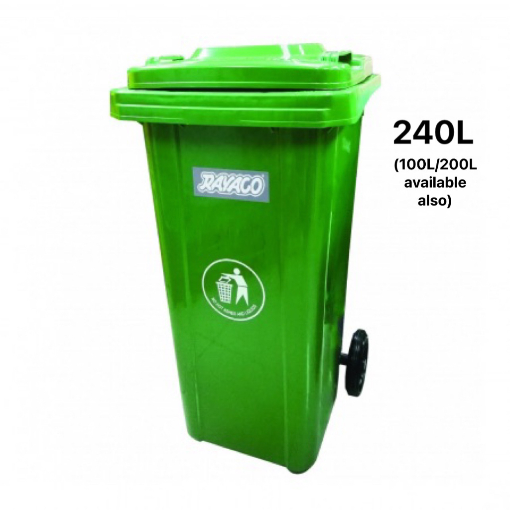 Rayaco 240L Big Large Mobile Commercial Green Dustbin Garbage Trash Bin ...