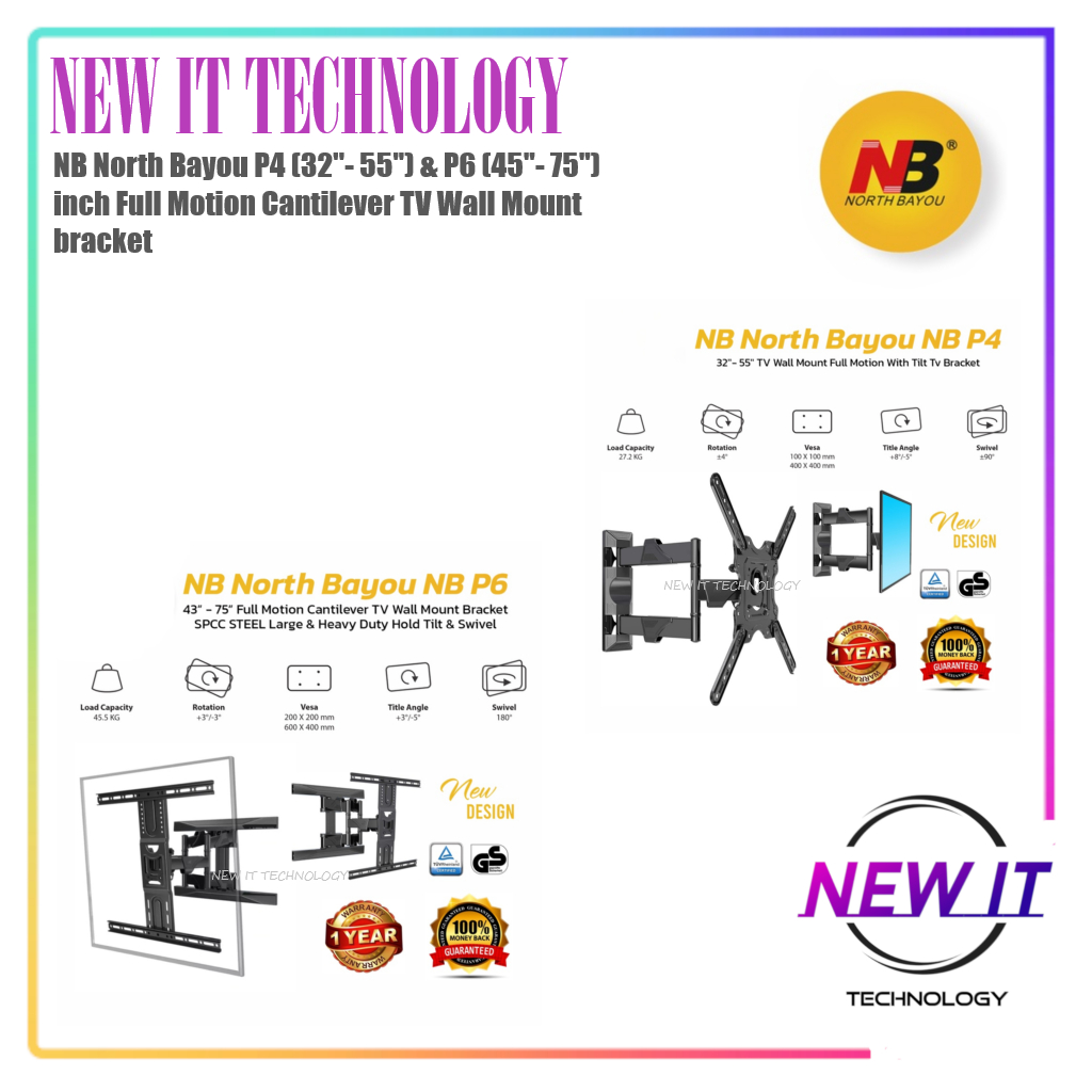 NB North Bayou P4&P6&DF80-T&D75&SP5/100(32"-110")inch Full Motion Cantilever TV Wall Mount ...