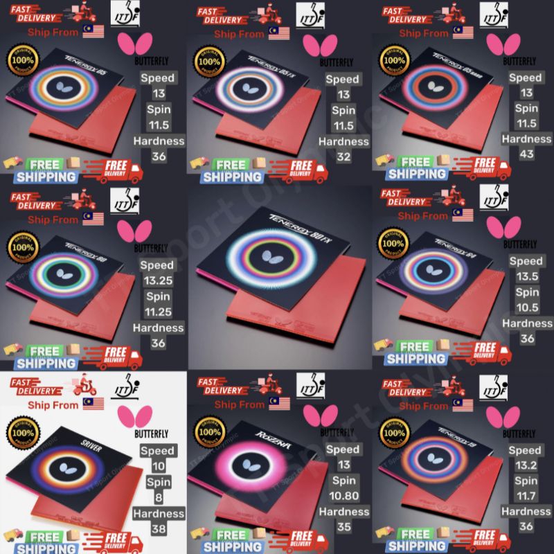 Butterfly Rubber Tenergy 05 80 64 19 Table Tennis T05 FX Hard T80 T64 T19 Rozena Sriver Glayzer ...