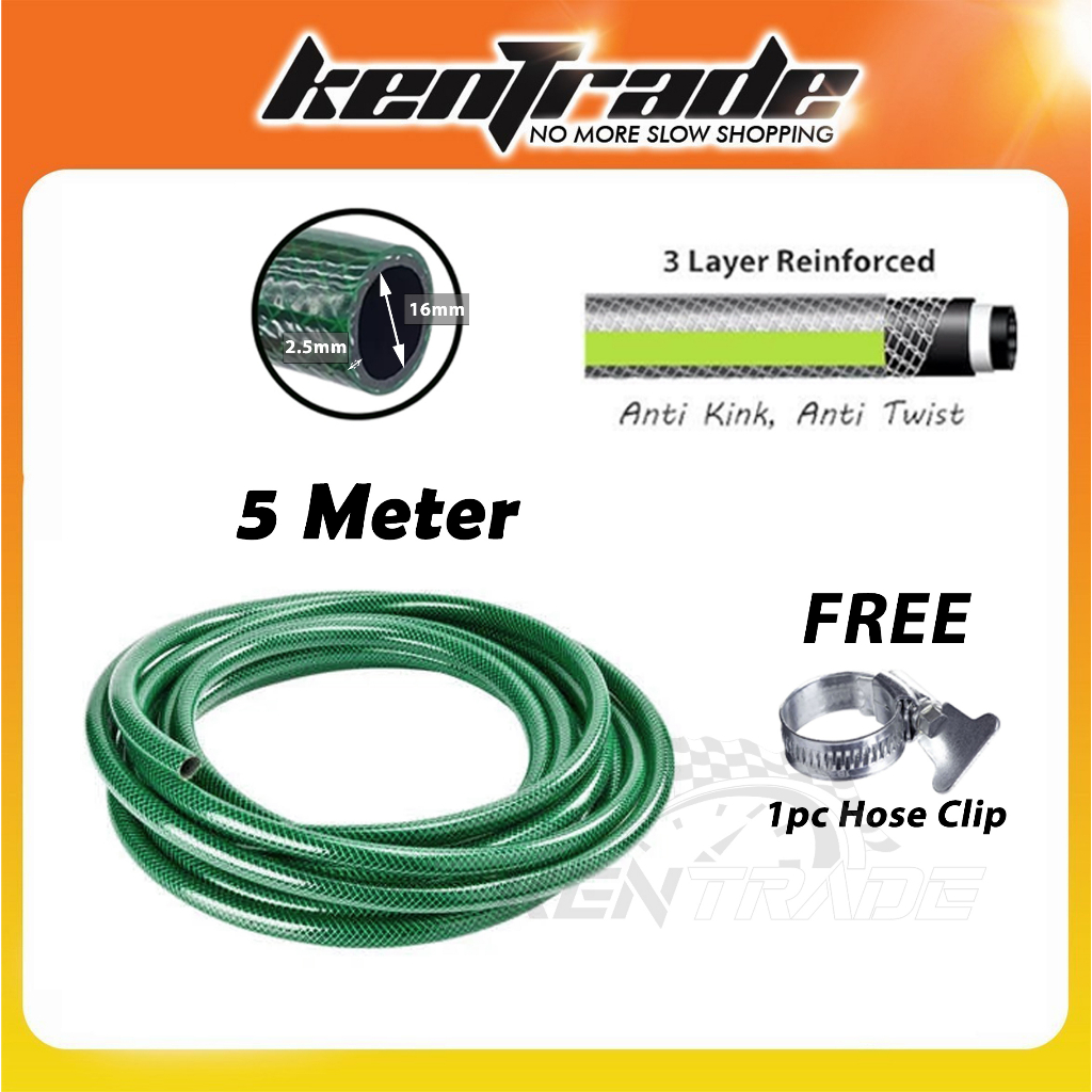 5m 10m 20m 30m x 2.5mm Reinforced PVC Flexible Garden Hose Green Getah ...