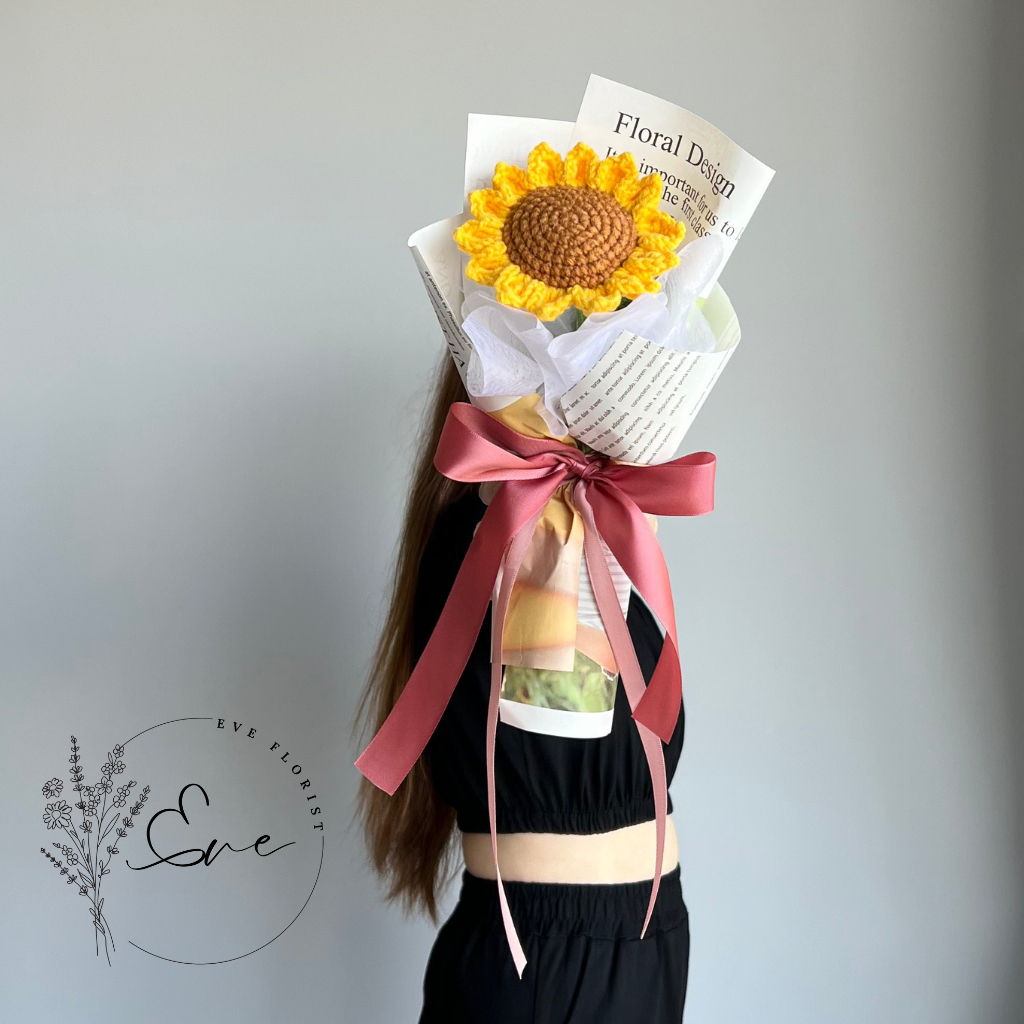 Crochet Sunflower Bouquet Bunga Kait Knitting Valentine Anniversary ...