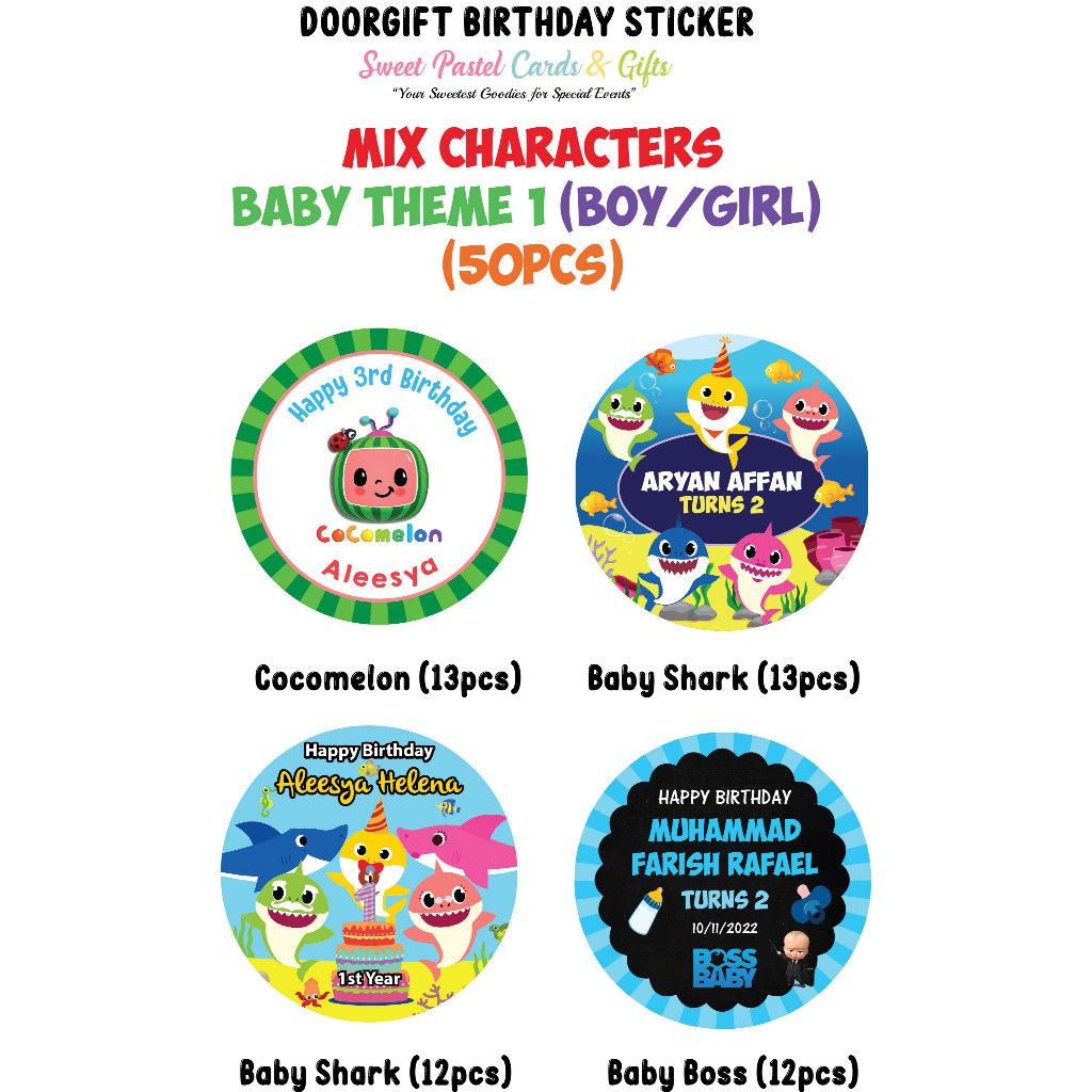 [MIX DESIGN] TQ Sticker Birthday Doorgift Mix Cartoon Kartun Characters ...