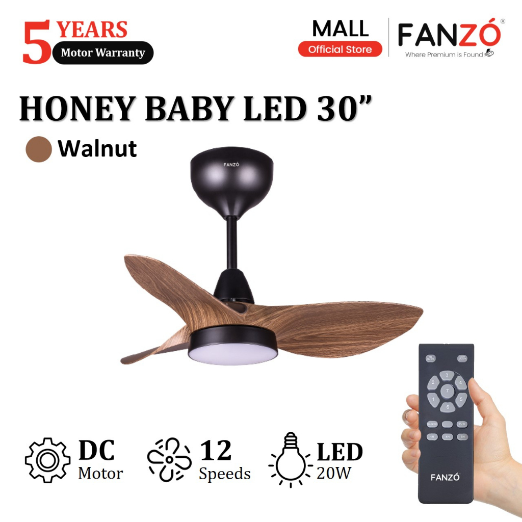 FANZÓ Honey Baby LED 3 Blades DC Motor Ceiling Fan With Light 12 Speeds ...