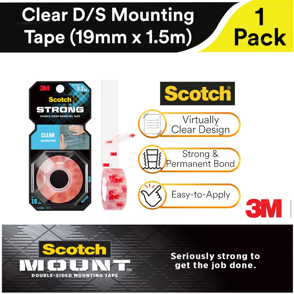 3M Scotch STRONG Clear Double-Sided Permanent Mounting Multipurpose ...