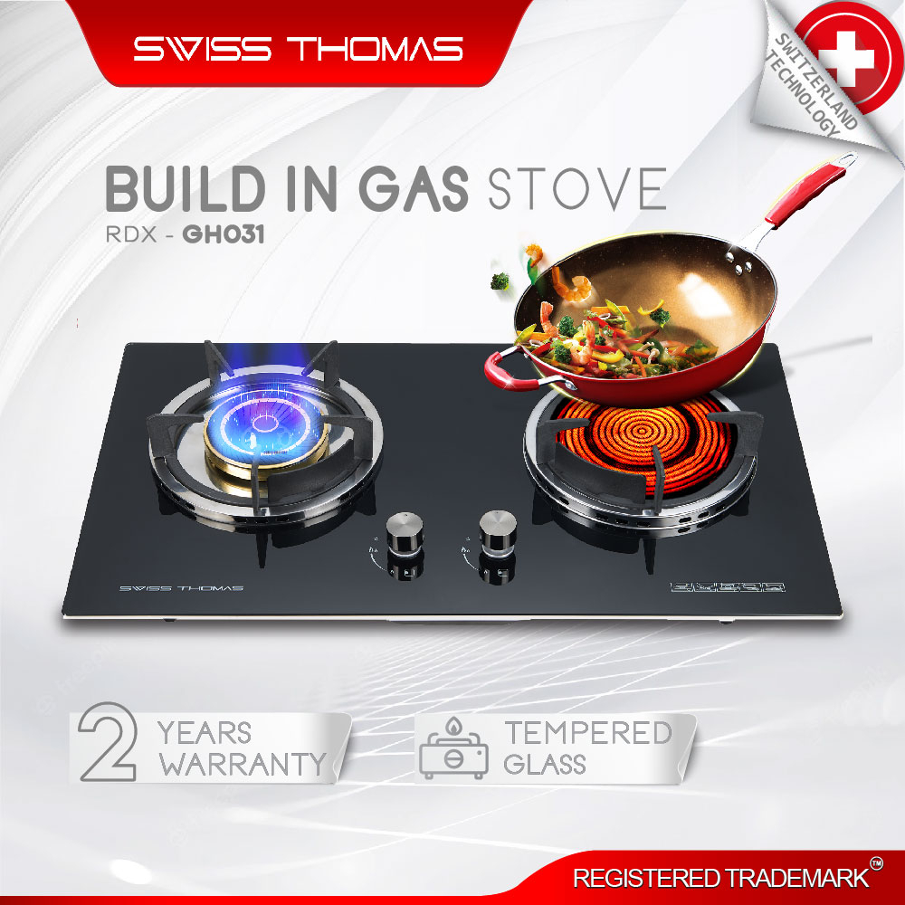 SwissThomas Tempered Glass Stainless Steel Gas Stove Built-in CookTop ...