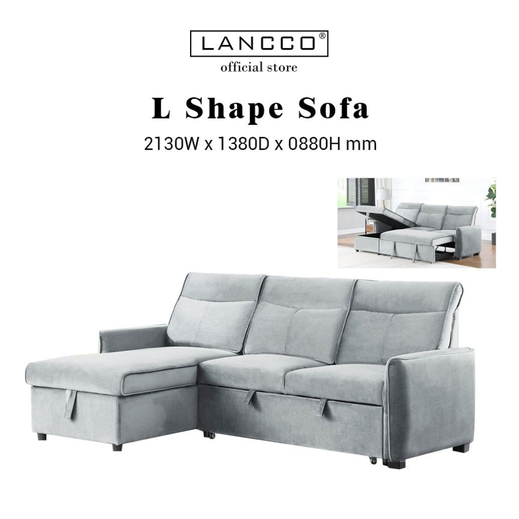 LANCCO 3 Seater Sofa Set L Shape Sofa Multifunctional Sofa Bed Storage Box Linen Fabric Sofa ...