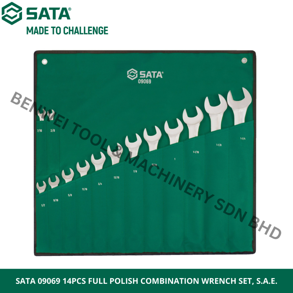 SATA 09069 14PCS FULL POLISH COMBINATION WRENCH SET, S.A.E. / INCHES ...