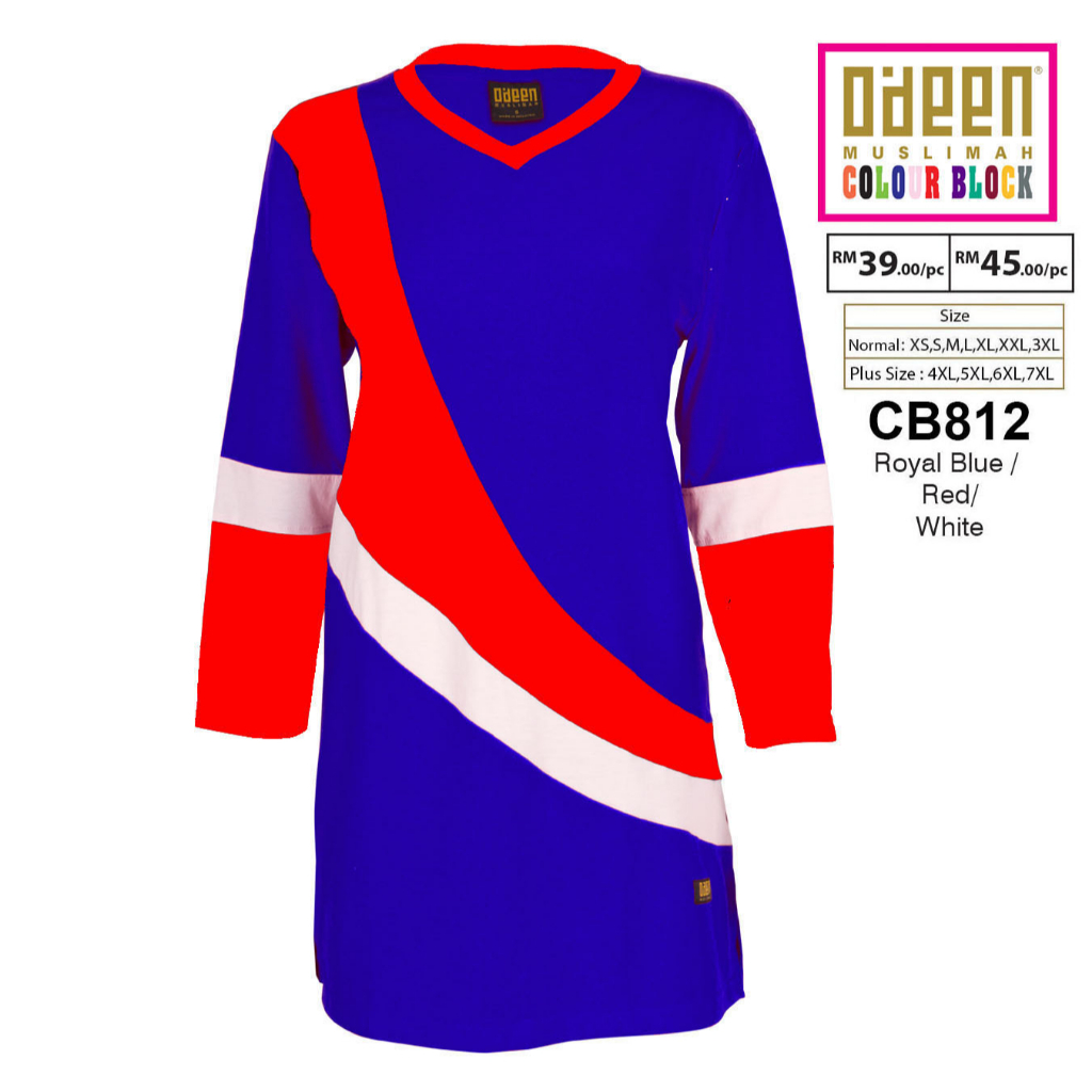 Odeen Muslimah T-Shirt Colour Block CB812 Plus Size | Shopee Malaysia