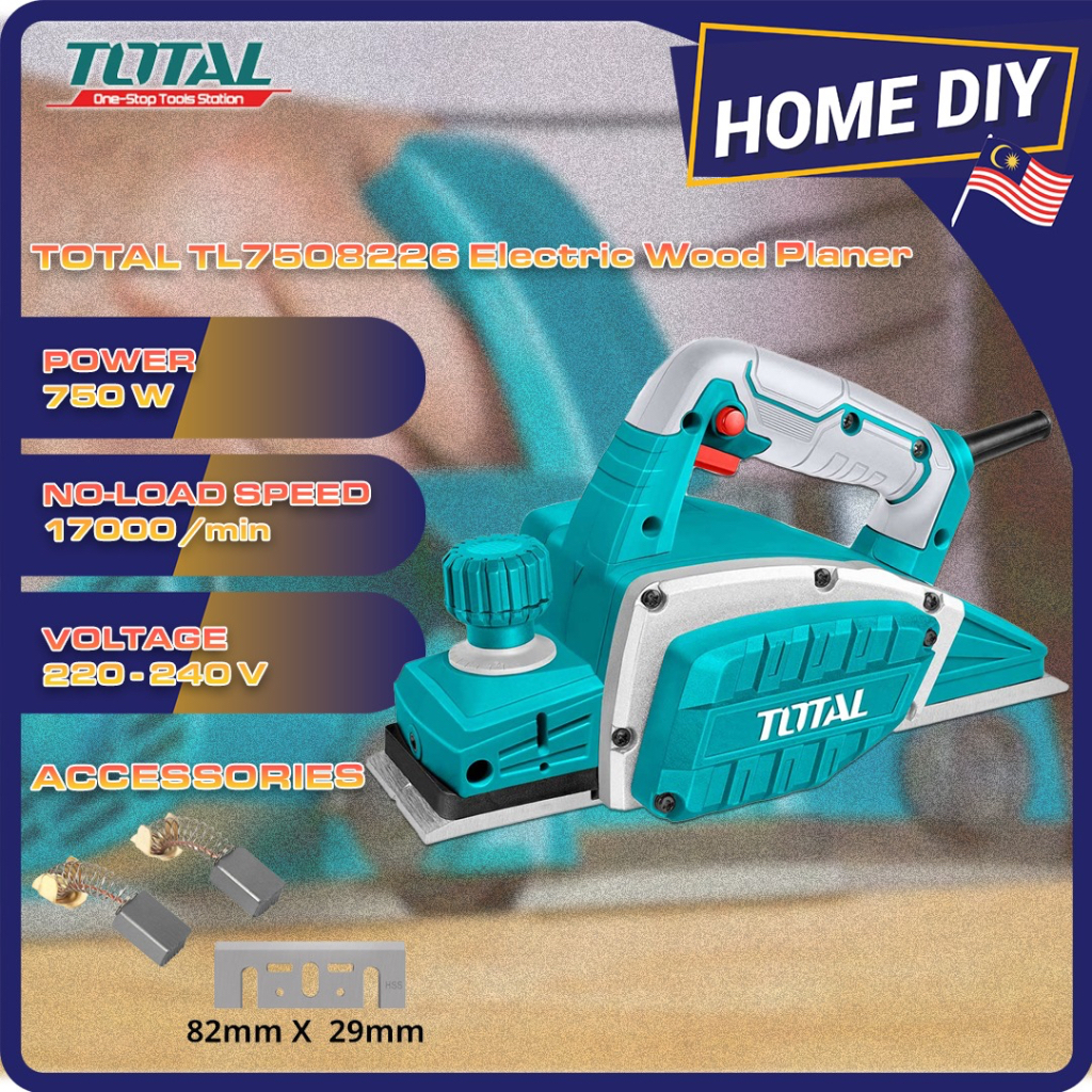 TOTAL Electric Wood Planer 750w/Ketam Kayu - TL7508226 *Aluminium Base ...