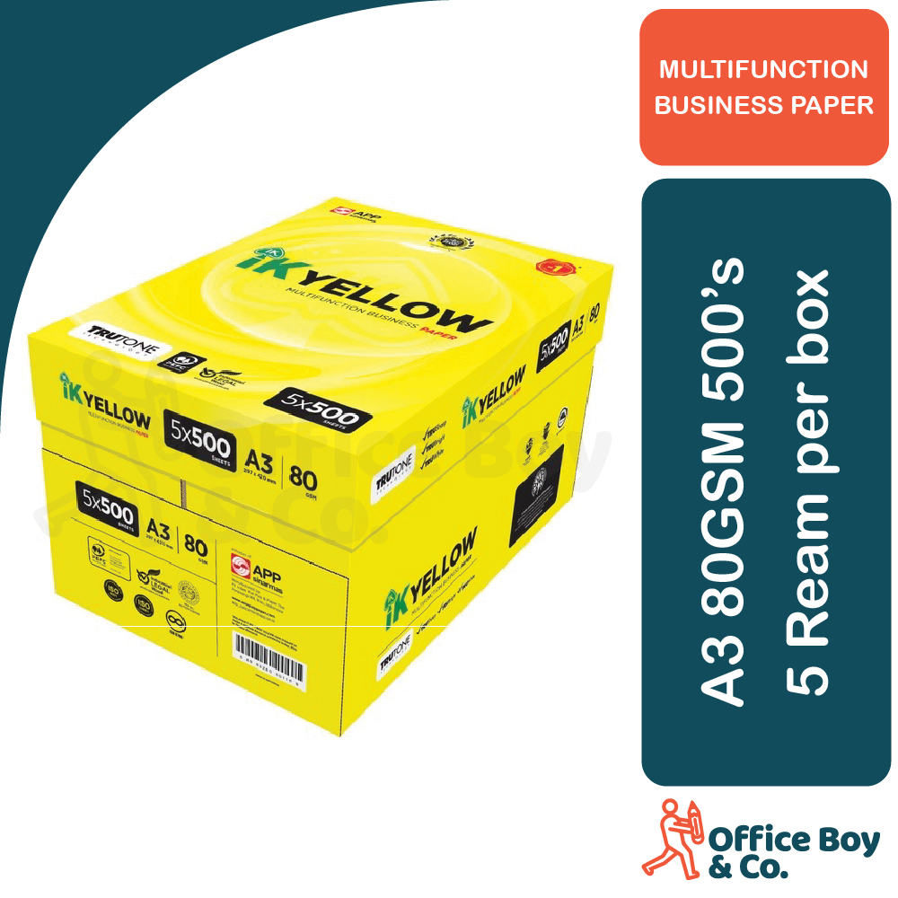 IK Yellow A3 Copier Paper 80gsm 500's (1 Carton Box 5 Ream)(500 sheets ...