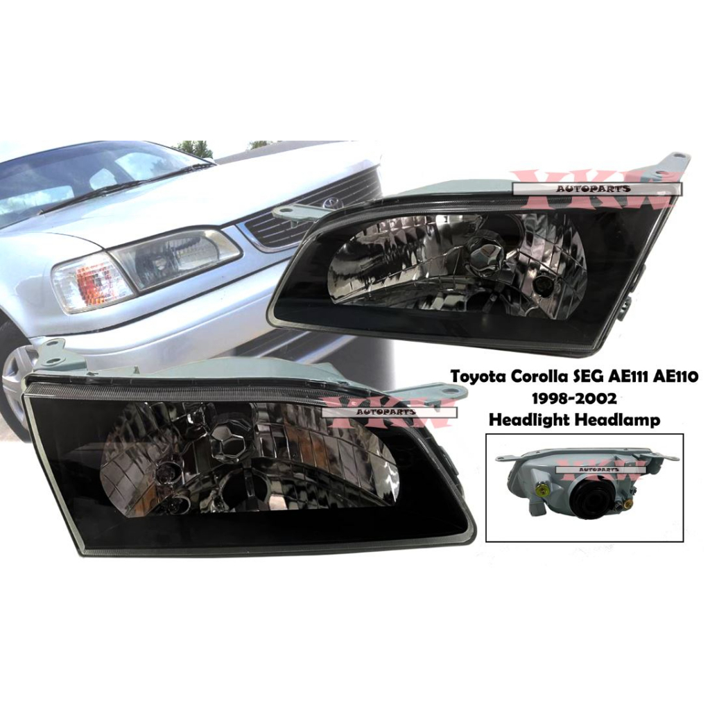 1SET Toyota Corolla AE110 AE111 1998-2002 Crsytal Black Front Headlight ...