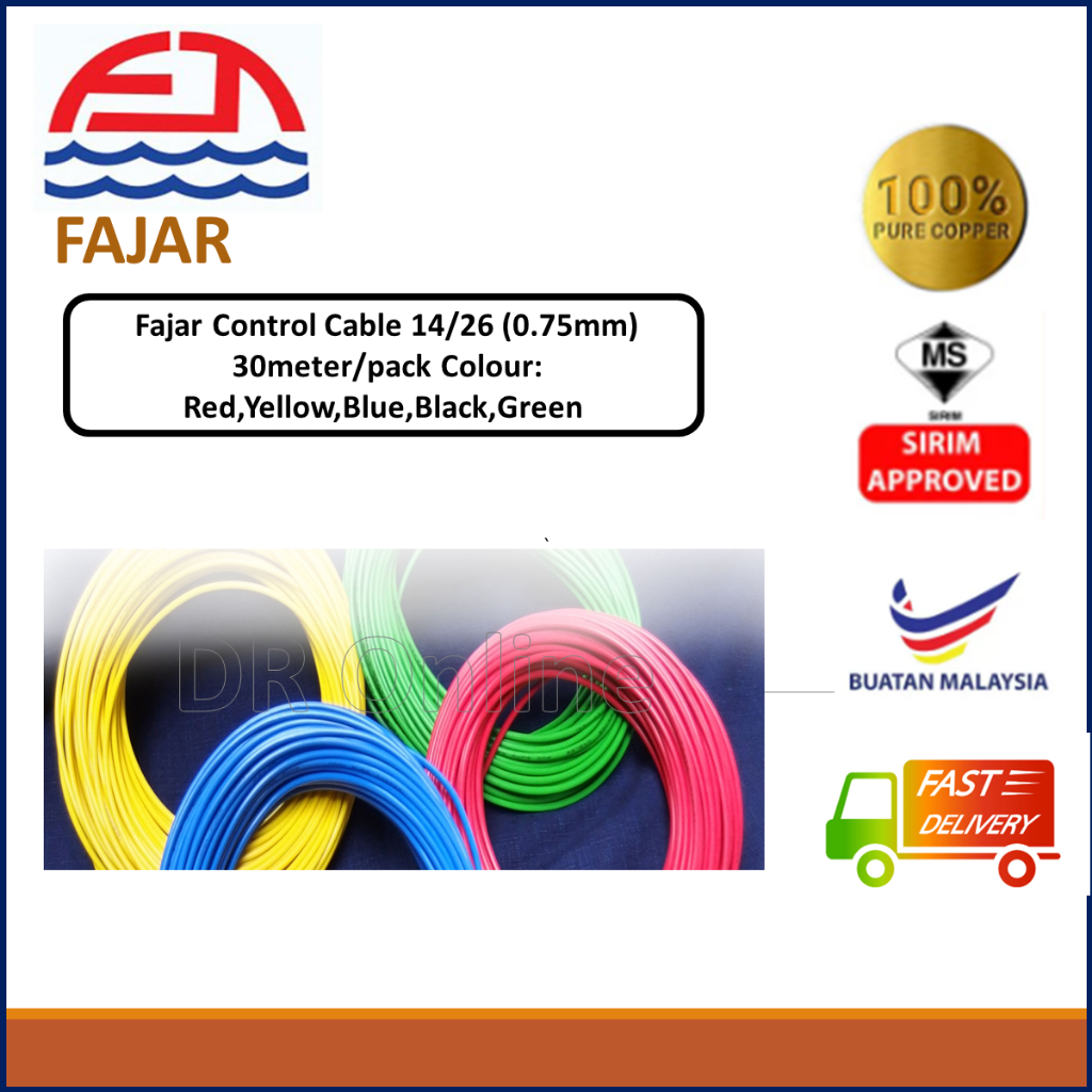 FAJAR Auto Cable 14/026mm ( 0.75mm ) 100% Copper Wire , 30Meter /pack ...