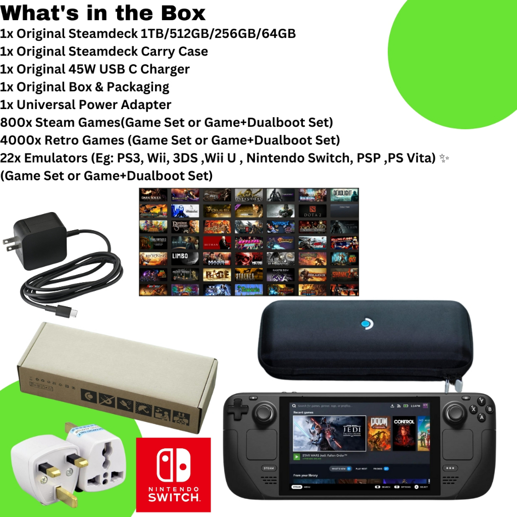 Steamdeck OLED / LCD + 5000 Games + Dual Boot + 22 Emulator 1TB / 512GB ...
