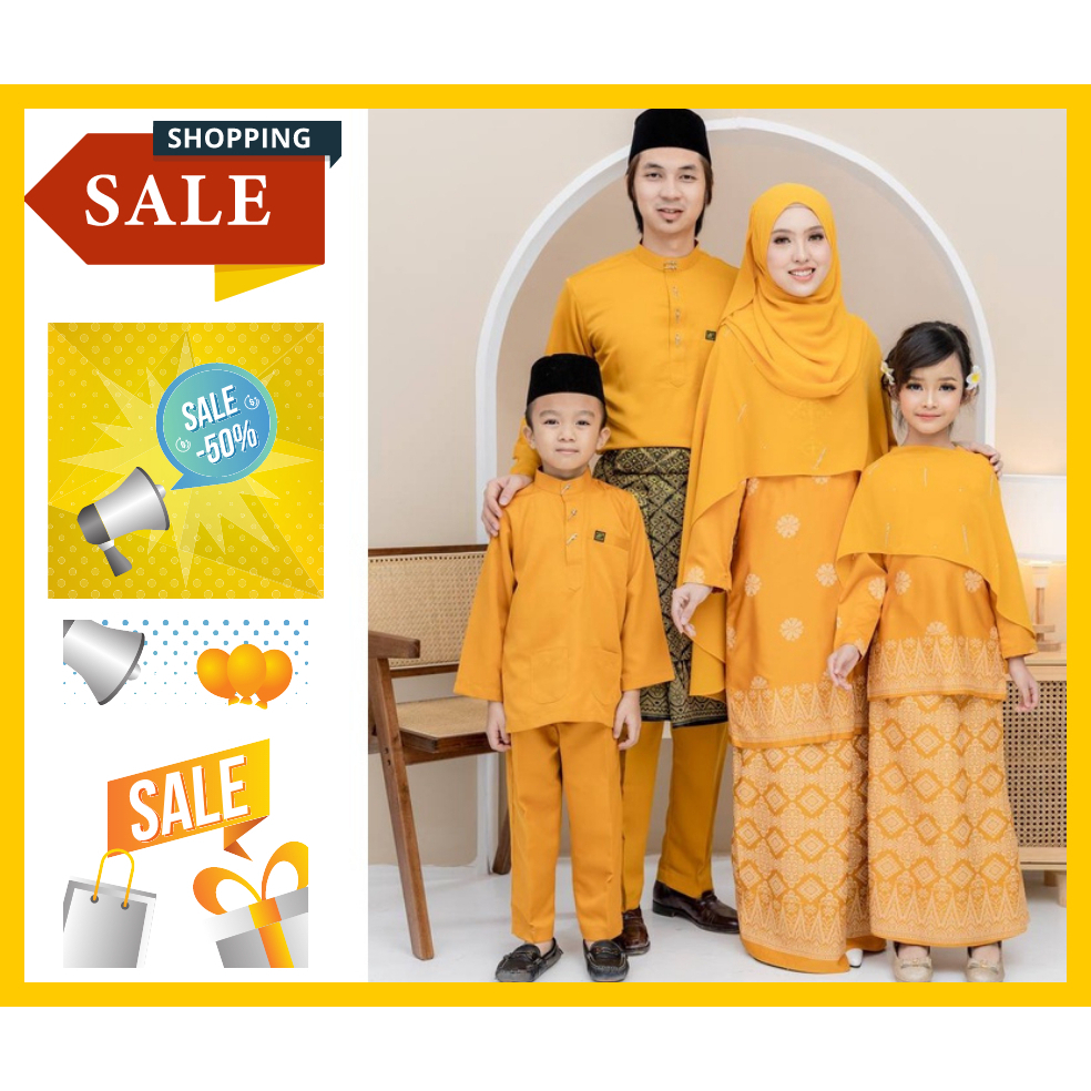 (MUSTARD)SET FAMILY QUEEN LATEEFA SONGKET TABUR KURUNG IBU ANAK BAJU ...