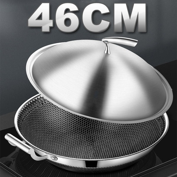 Tollo_regina [304/316] Non-stick Wok 316 Stainless Steel Kuali Honeycomb wok Double Full Screen ...