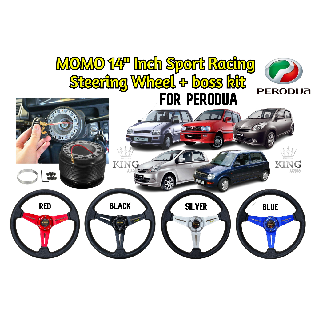 Perodua 14" Inch MOMO Racing Sport Steering with Wheel Hub Adapter Boss ...