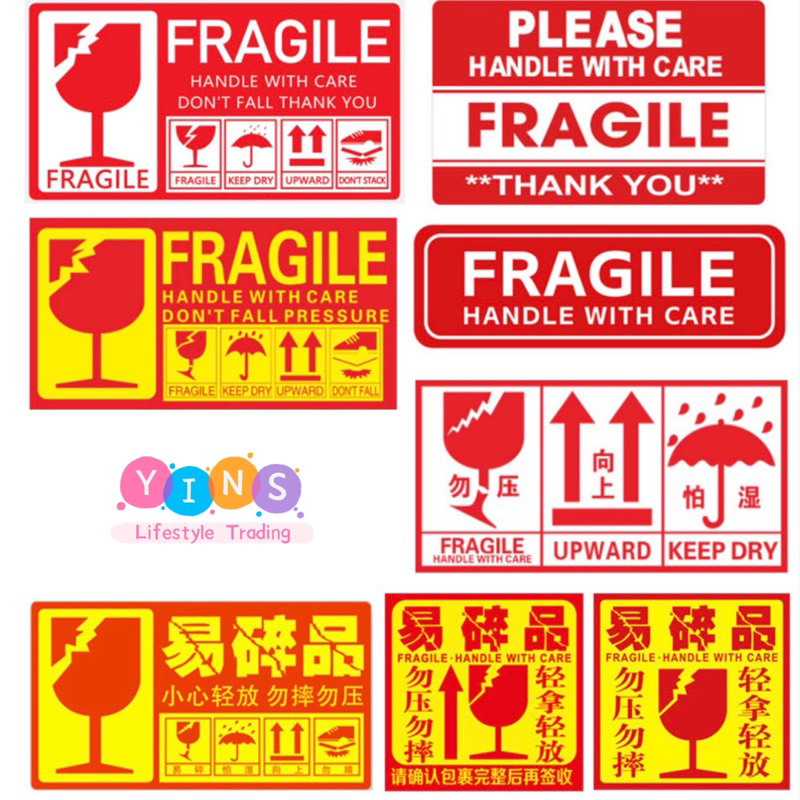 Yins 250/500/1000pcs Fragile Sticker Cartoon Box Parcel Fragile Sticker ...